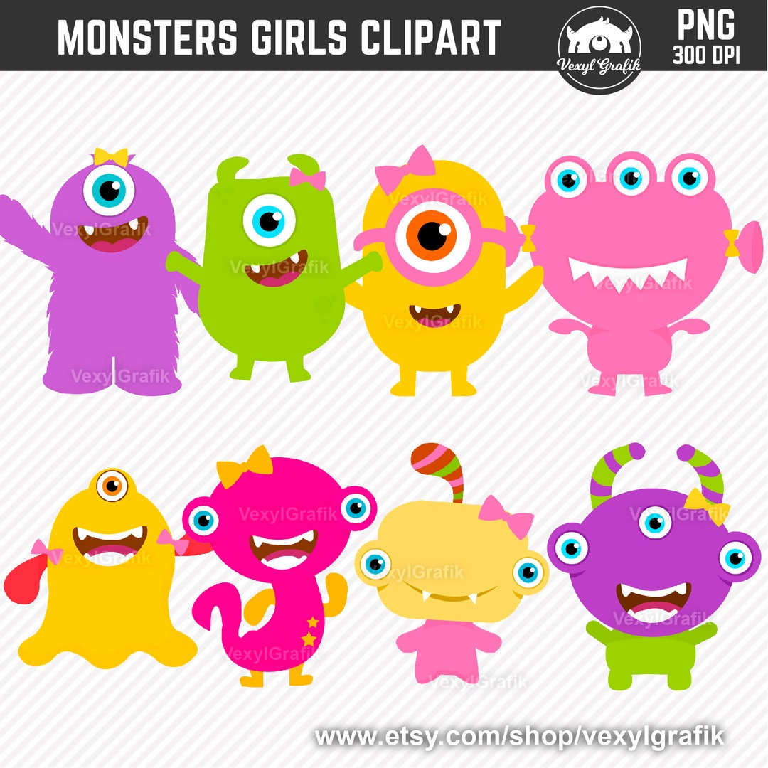 Monsters Girls Clipart, Instant Download PNG Files - 300 Dpi, Baby ...