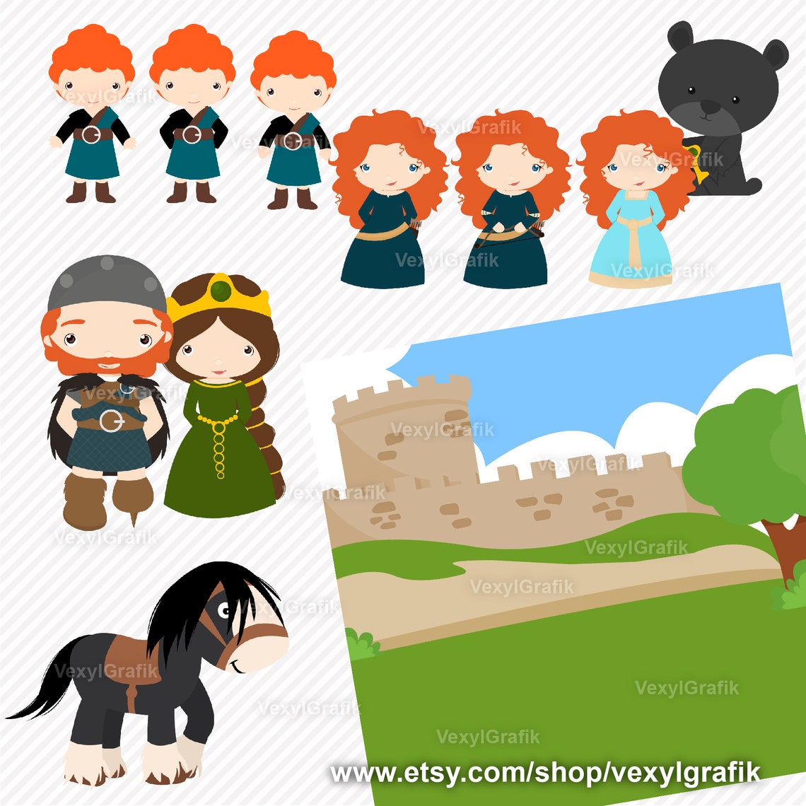 Merida Clipart, Instant Download PNG Files - 300 Dpi, Baby Shower ...