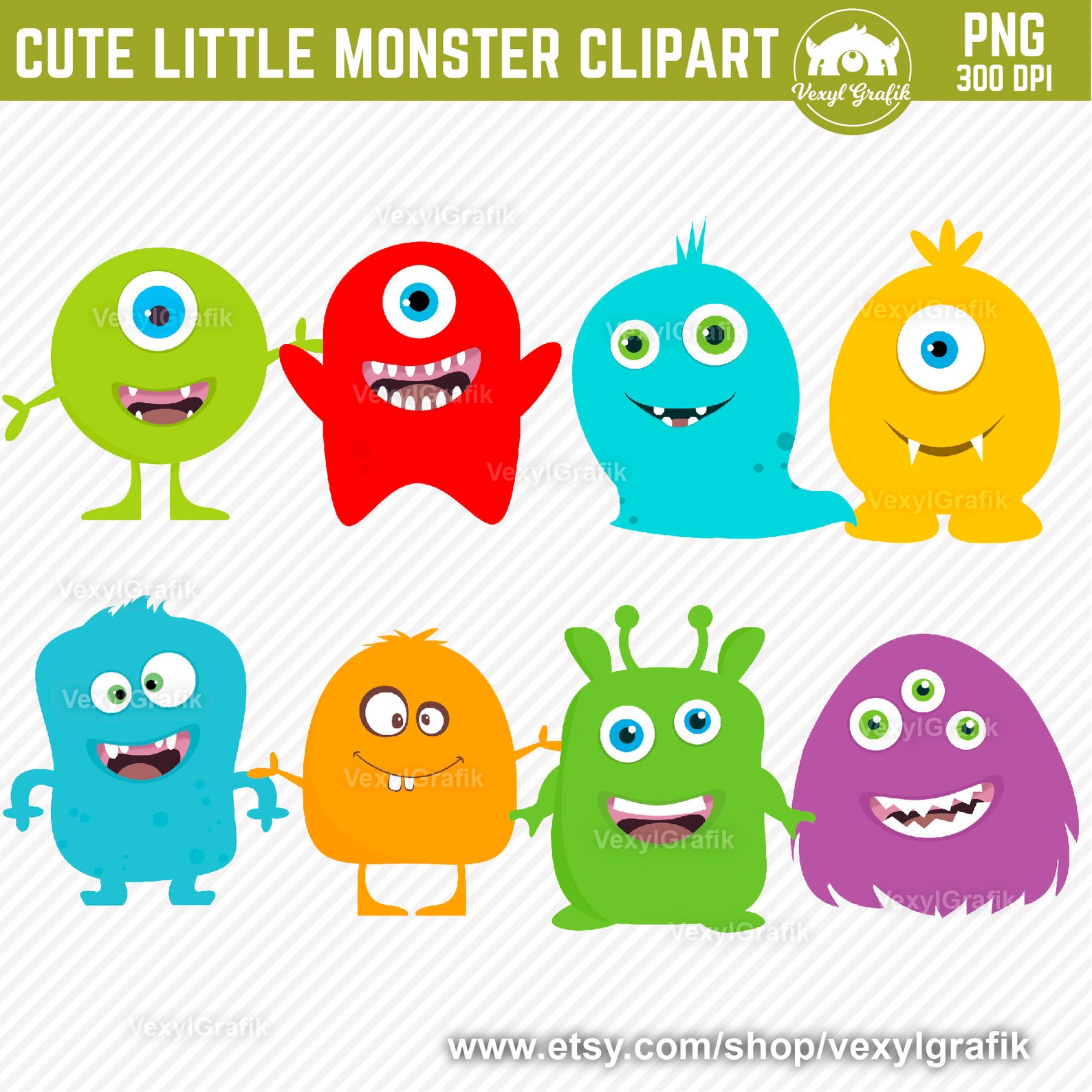Cute Monsters Clipart, Instant Download PNG Files - 300 Dpi, Baby ...
