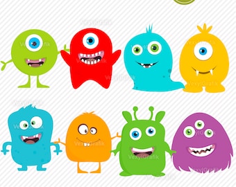 Cute Little Monsters Clipart Instant Download PNG Files 300 - Etsy