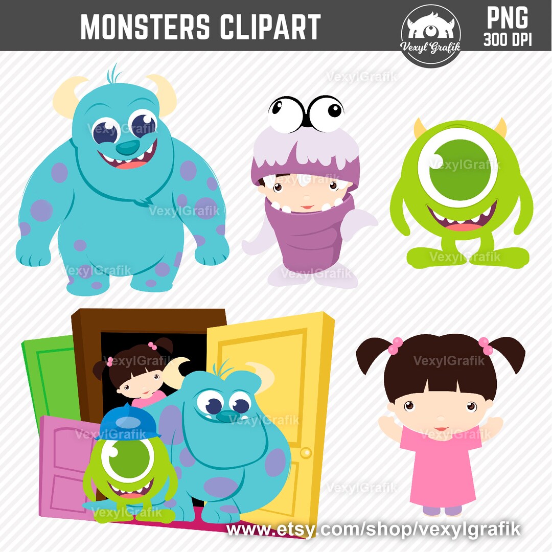 Cute Monsters Clipart, Instant Download PNG files 300 Dpi, Baby Shower ...
