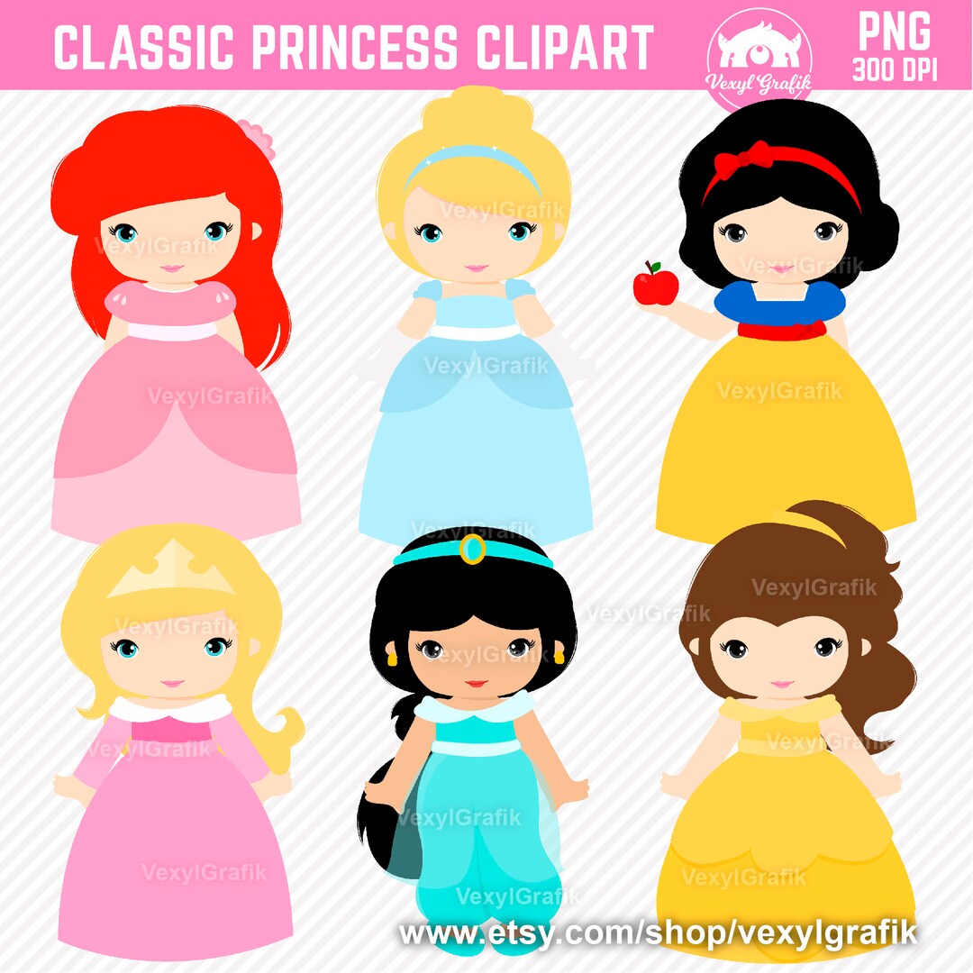 Princess 2 Clipart, Instant Download PNG Files - 300 Dpi, Baby Shower ...