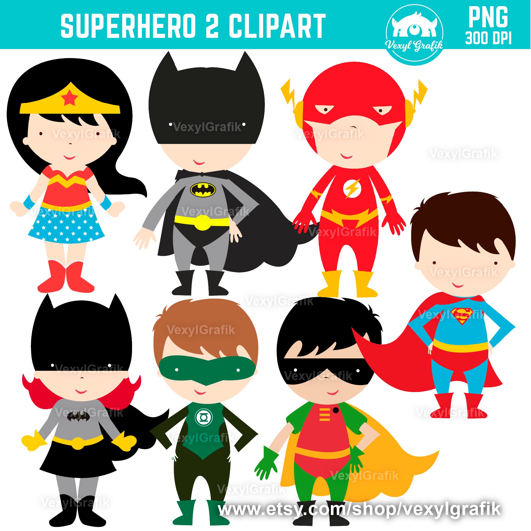 Superhero 4 Clipart, Instant Download PNG Files - 300 Dpi, Baby Shower ...