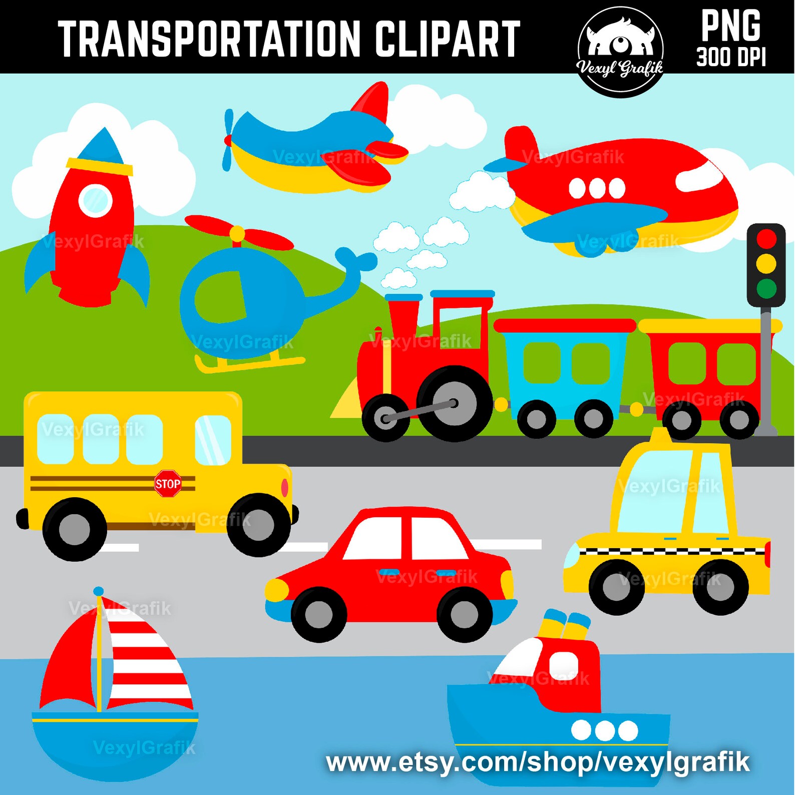 Transportation Clipart, Instant Download PNG Files - 300 Dpi, Baby ...