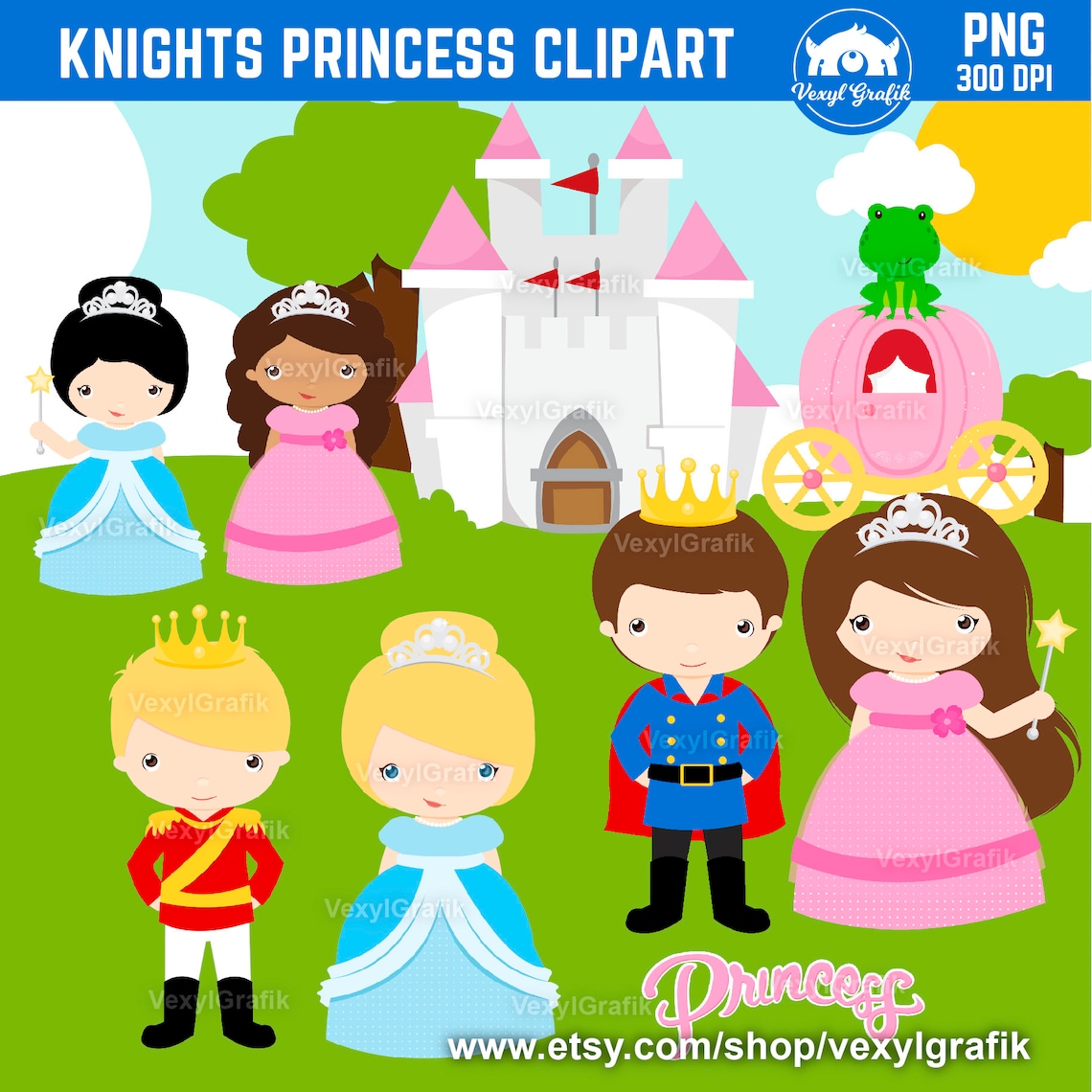 Princess and Knights Clipart, Instant Download PNG Files - 300 Dpi ...