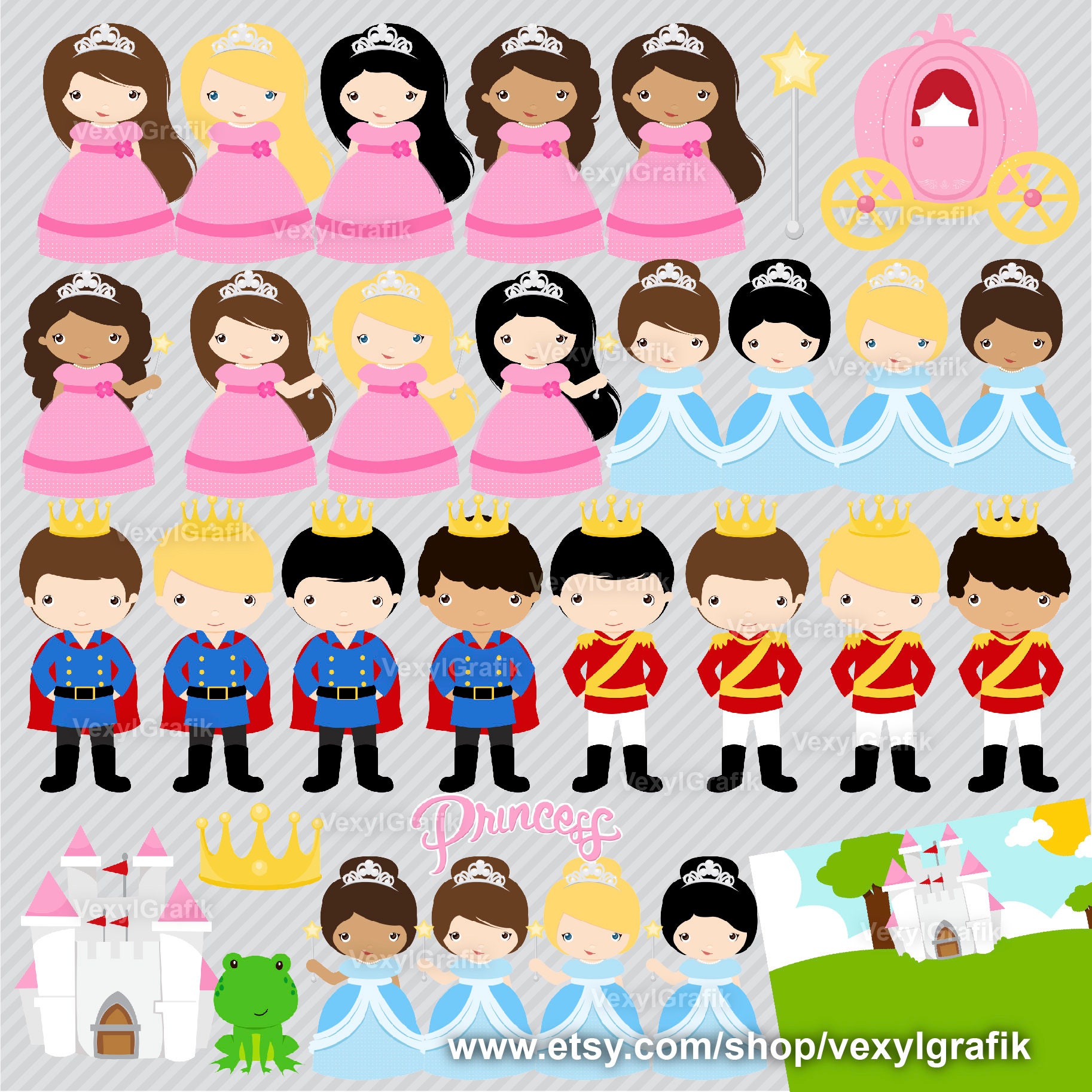 Princess and Knights Clipart, Instant Download PNG Files - 300 Dpi ...