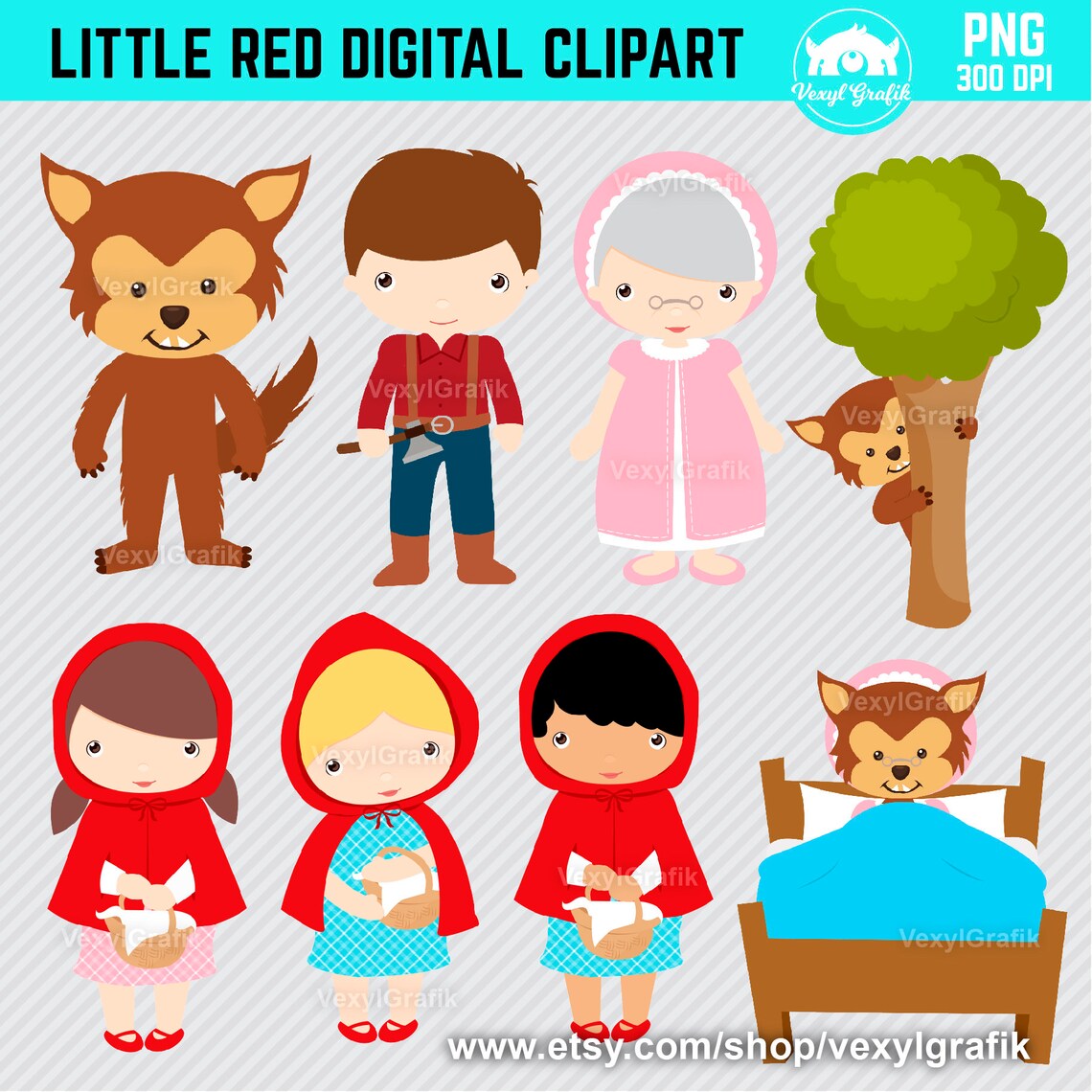 Little Red Riding Hood Clipart, Instant Download PNG Files - 300 Dpi ...
