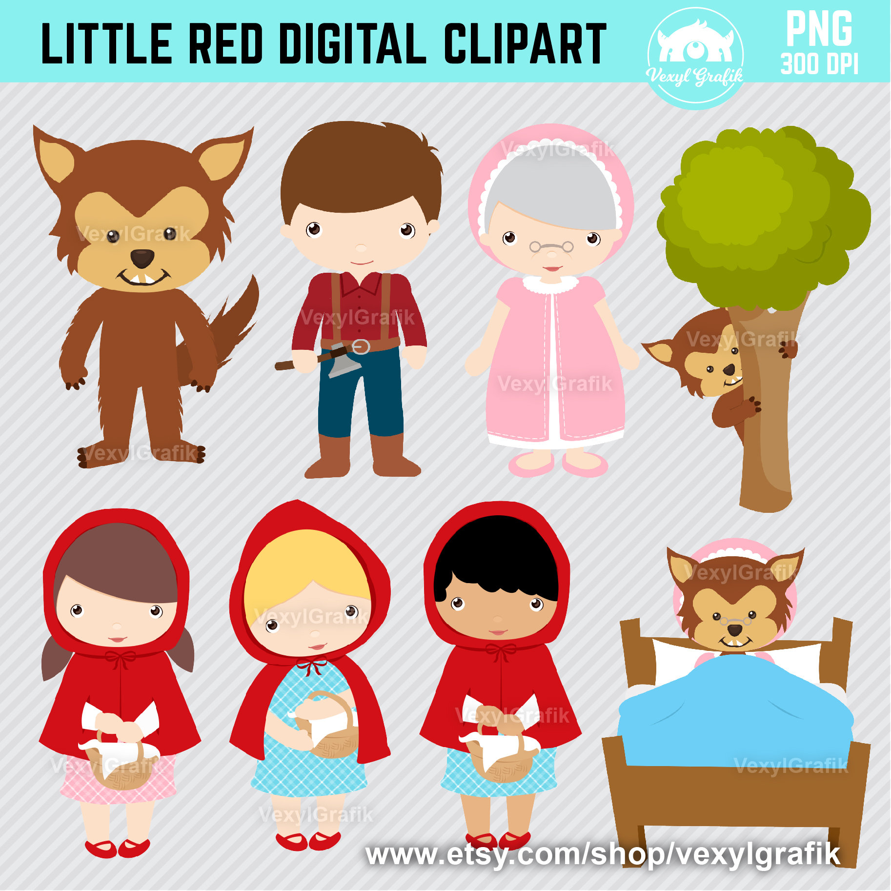 Little Red Riding Hood Clipart, Instant Download PNG Files - 300 Dpi ...