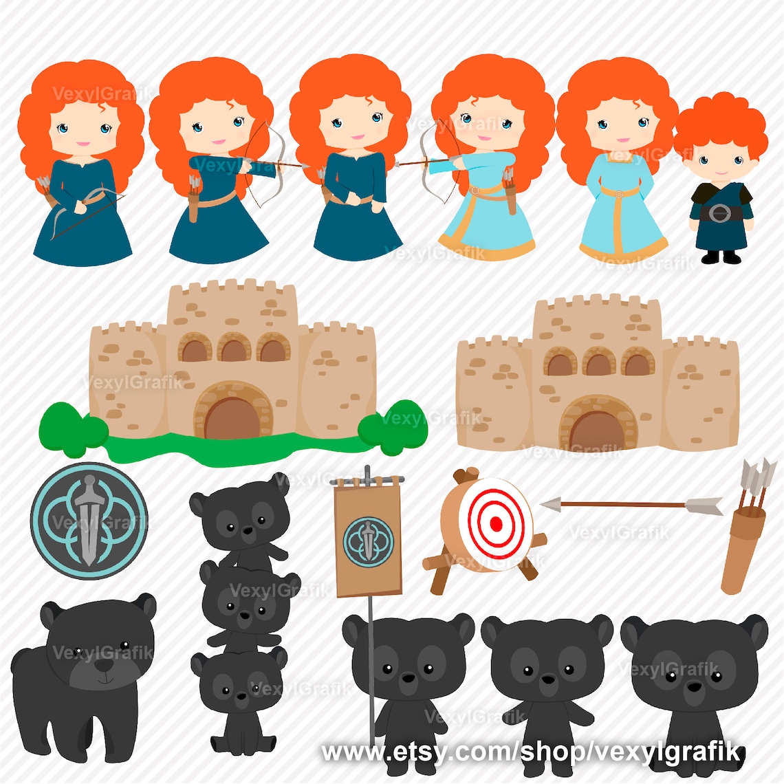 Merida Clipart, Instant Download PNG Files - 300 Dpi, Baby Shower ...