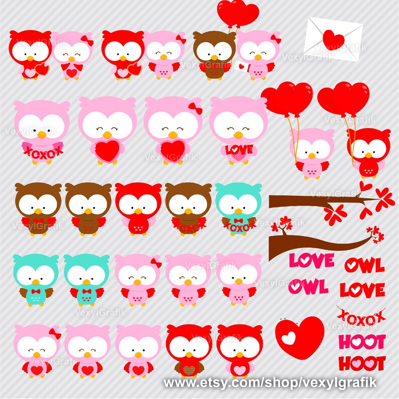 Valentine Owls Clipart, Instant Download PNG Files - 300 Dpi, Baby ...