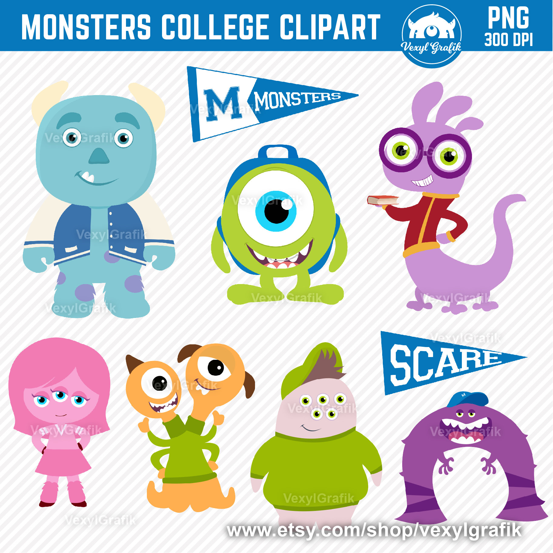 Monsters Clipart, Instant Download PNG Files 300 Dpi, Baby Shower ...