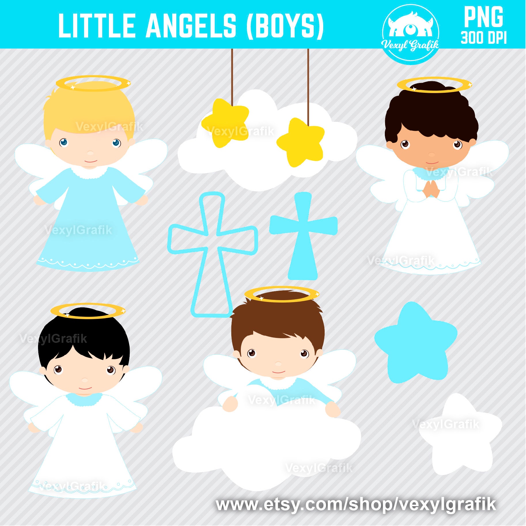 Angel Boys Clipart, Instant Download PNG Files - 300 Dpi, Angel Digital ...