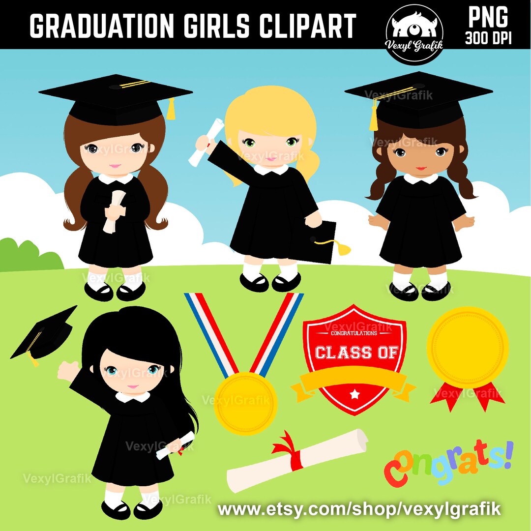 Graduation Girls Clipart, Instant Download PNG Files - 300 Dpi, Baby ...