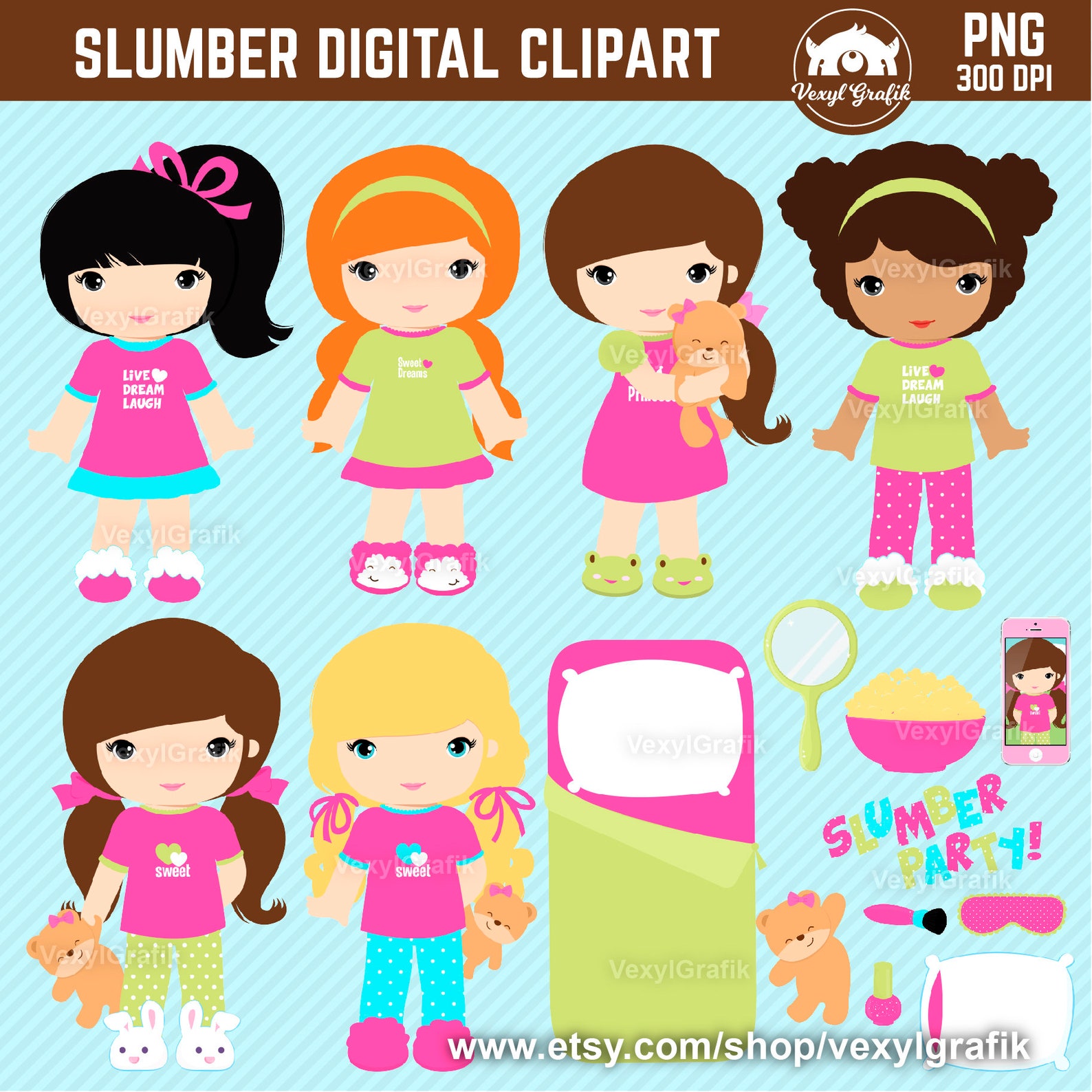 Pajamas Clipart, Instant Download PNG Files - 300 Dpi, Baby Shower ...