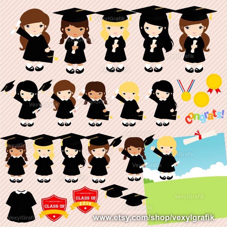 Graduation Girls Clipart, Instant Download PNG Files - 300 Dpi, Baby ...