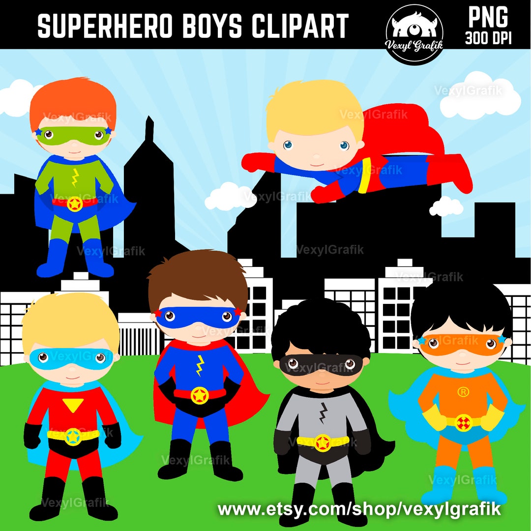 Superhero Boys Clipart, Instant Download PNG Files - 300 Dpi, Baby ...