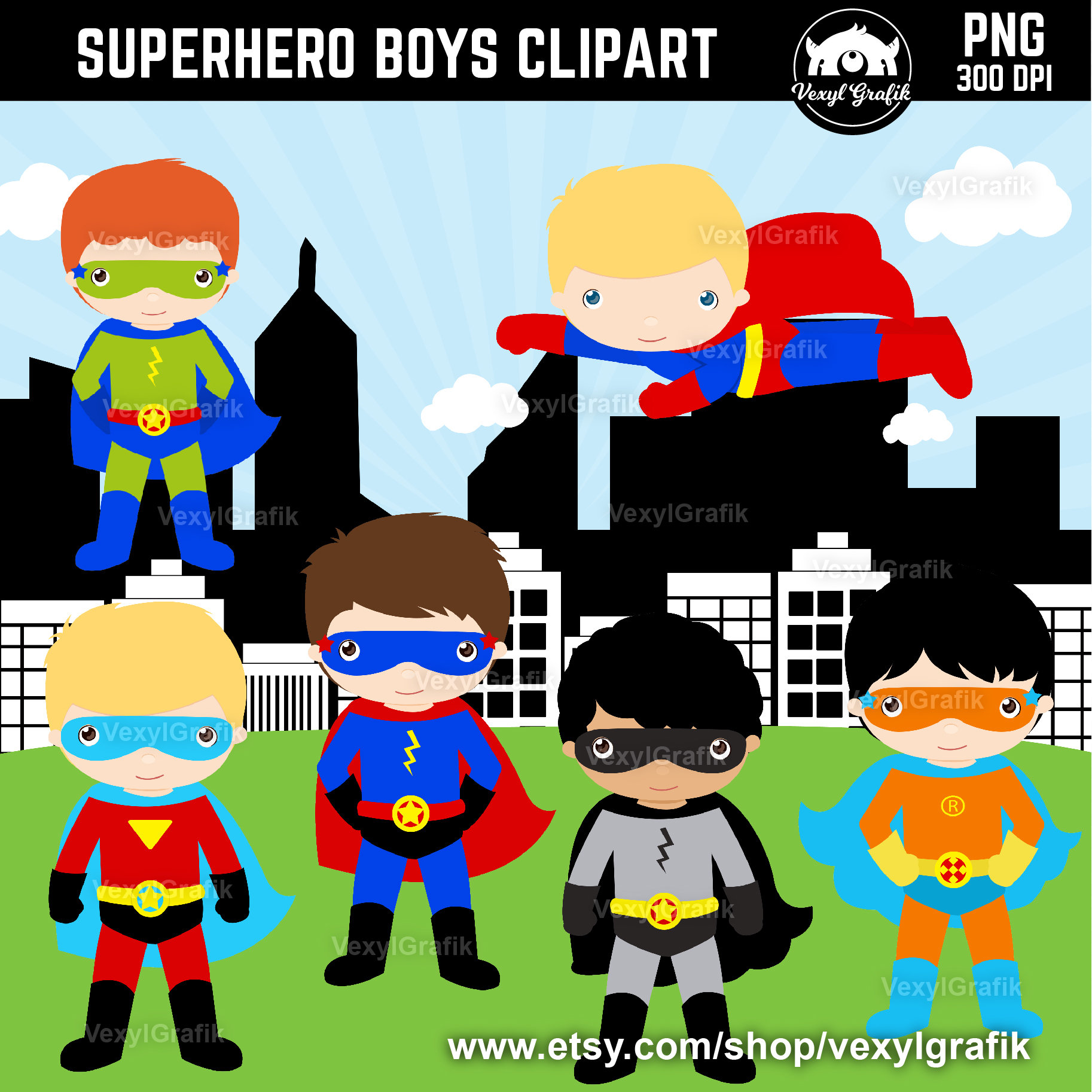 Superhero Boys Clipart, Instant Download PNG Files - 300 Dpi, Baby ...