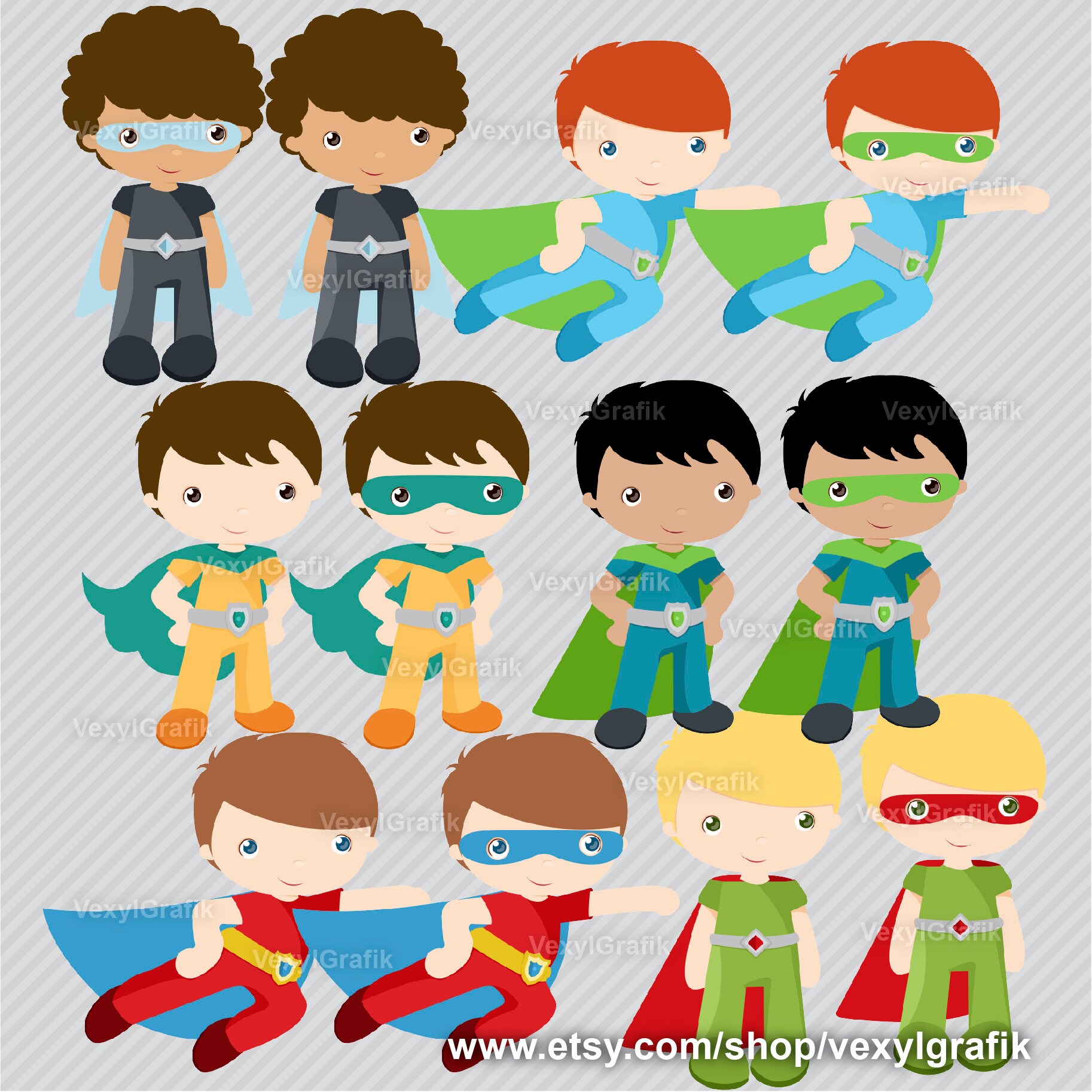 Superhero Boys Clipart Instant Download PNG Files 300 Dpi - Etsy