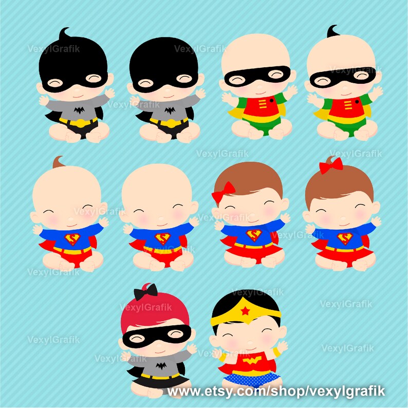 Superbabies Clipart, Instant Download PNG Files - 300 Dpi, Baby Shower ...