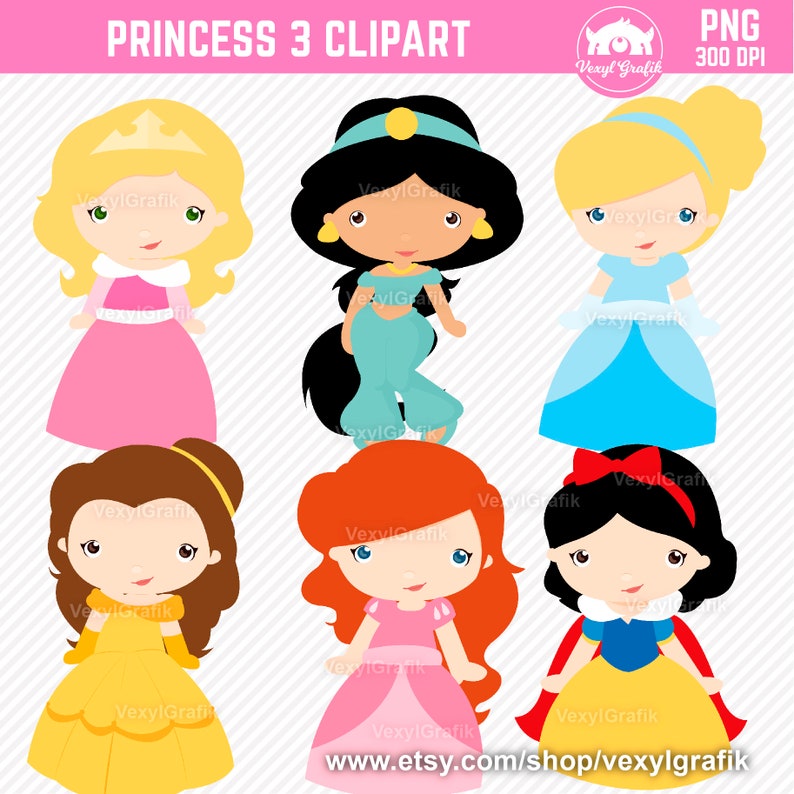 Princess 3 Clipart, Instant Download PNG Files - 300 Dpi, Baby Shower ...