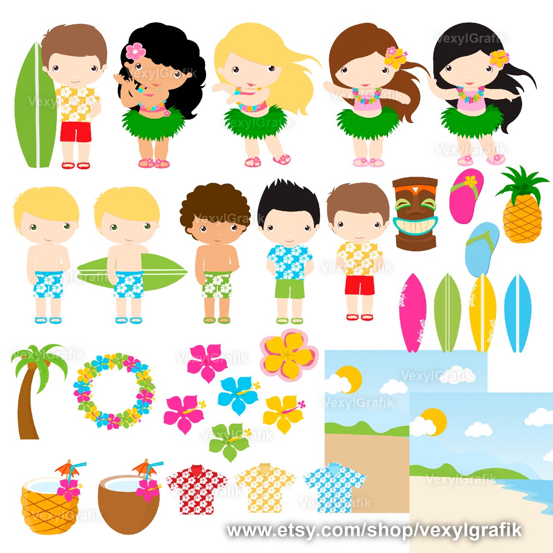 Luau Clipart, Instant Download PNG Files - 300 Dpi, Baby Shower Clipart ...