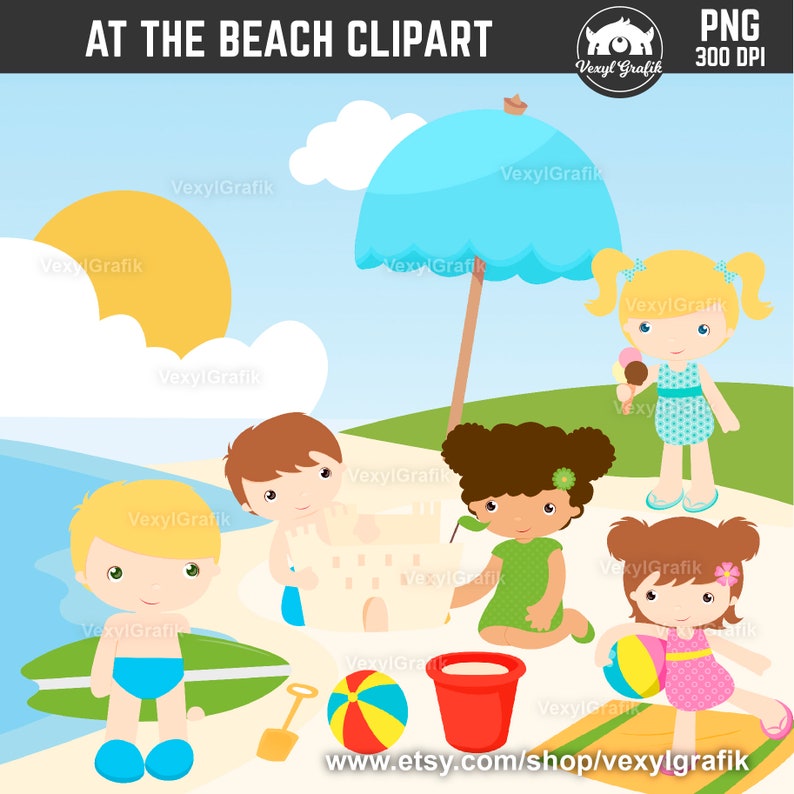 Beach Clipart, Instant Download PNG Files - 300 Dpi, Baby Shower ...