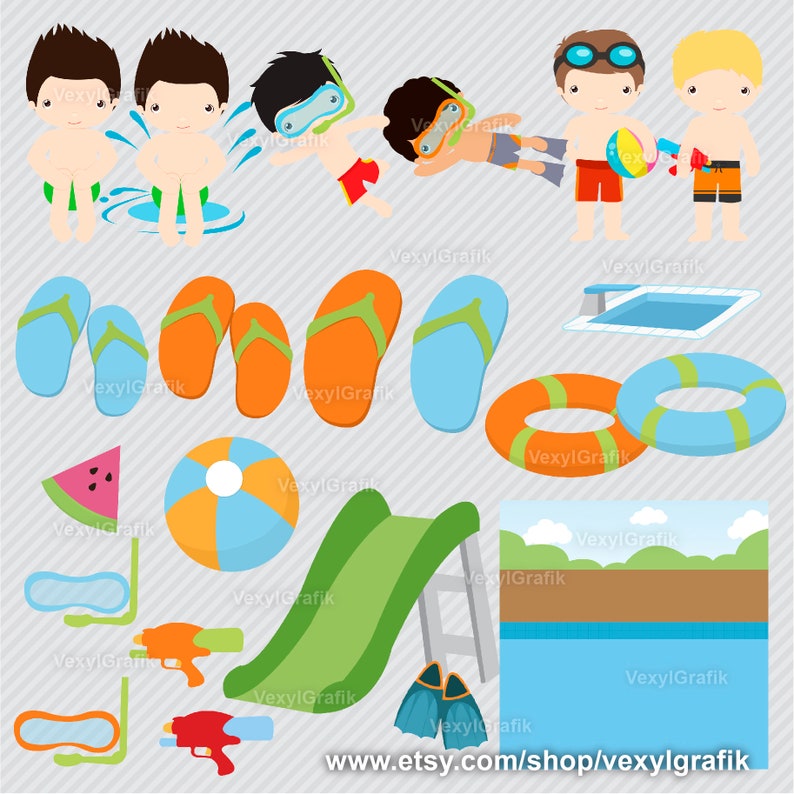 Pool Party Boys Clipart, Instant Download PNG Files - 300 Dpi, Baby ...