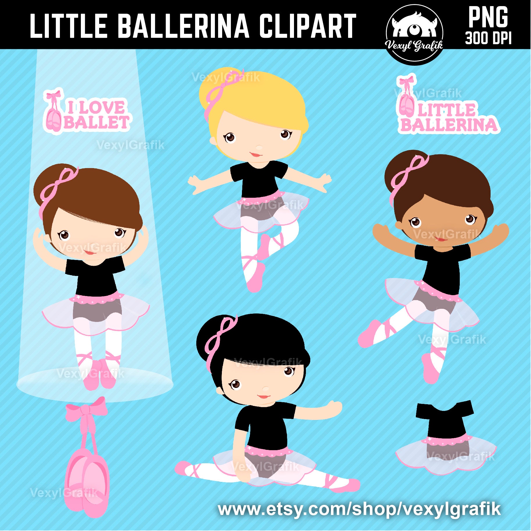 Ballet Clipart, Instant Download PNG Files - 300 Dpi, Baby Shower ...