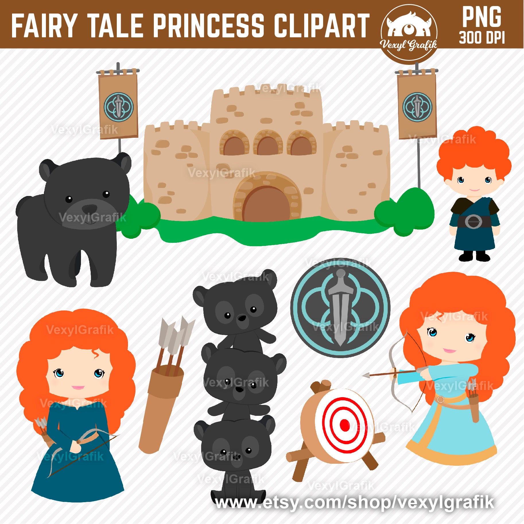Merida Clipart, Instant Download PNG Files - 300 Dpi, Baby Shower ...