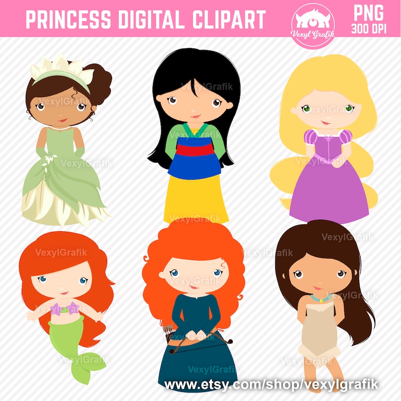 Princess Clipart, Instant Download PNG Files - 300 Dpi, Baby Shower ...
