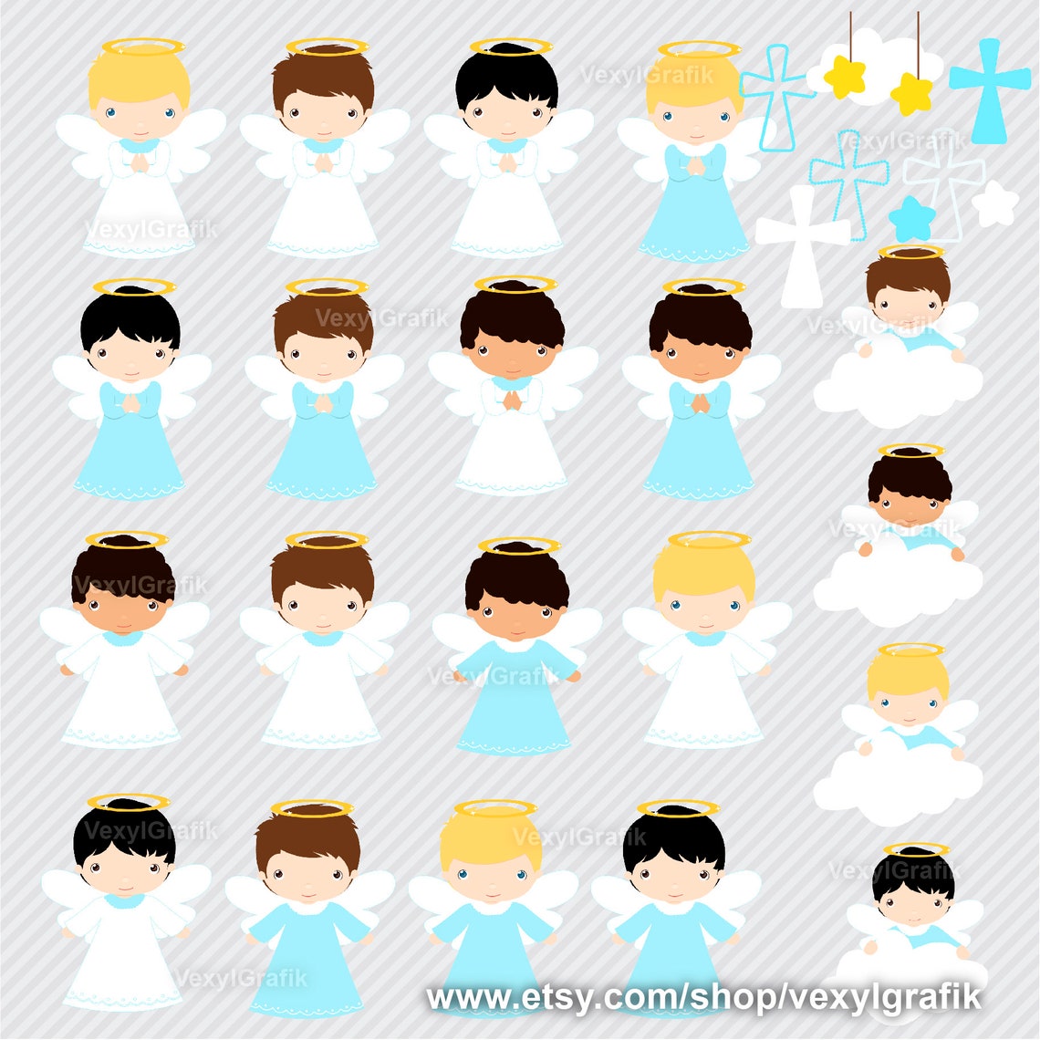 Angel Boys Clipart, Instant Download PNG Files - 300 Dpi, Angel Digital ...