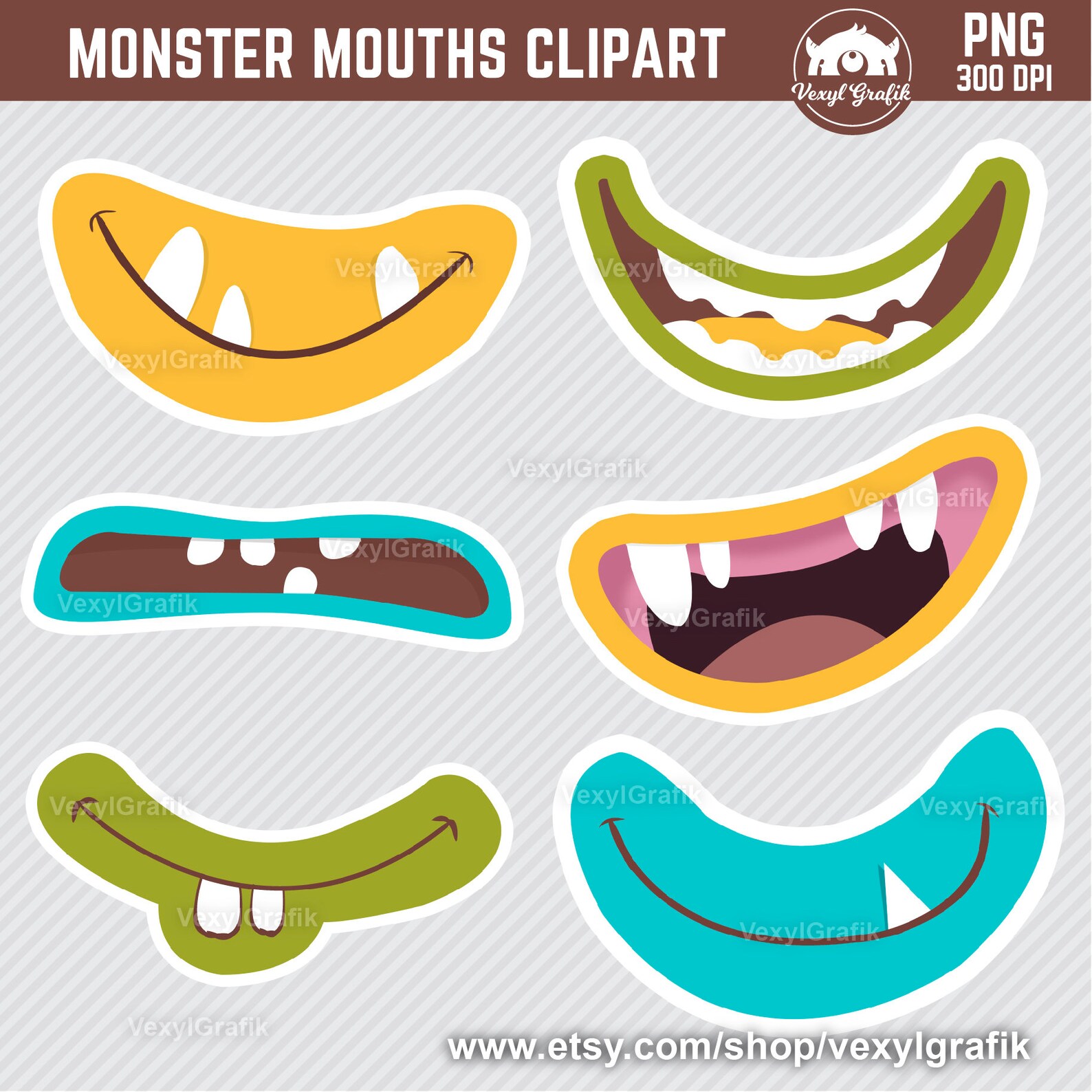 Monster Mouths Clipart, Instant Download PNG Files - 300 Dpi, Baby ...