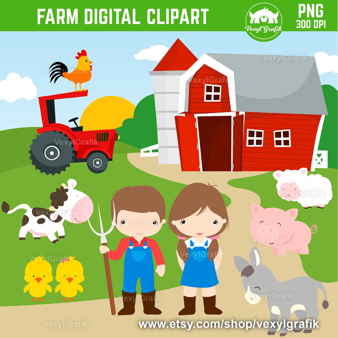 Cute Farm Clipart Instant Download PNG Files 300 Dpi Baby - Etsy