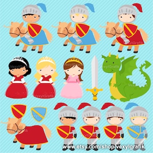Knight and Dragon Clipart, Instant Download PNG Files - 300 Dpi, Baby ...