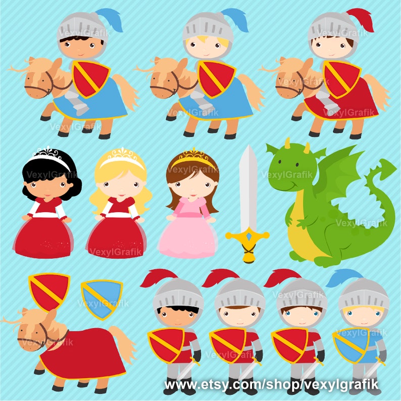 Knight and Dragon Clipart, Instant Download PNG Files - 300 Dpi, Baby ...