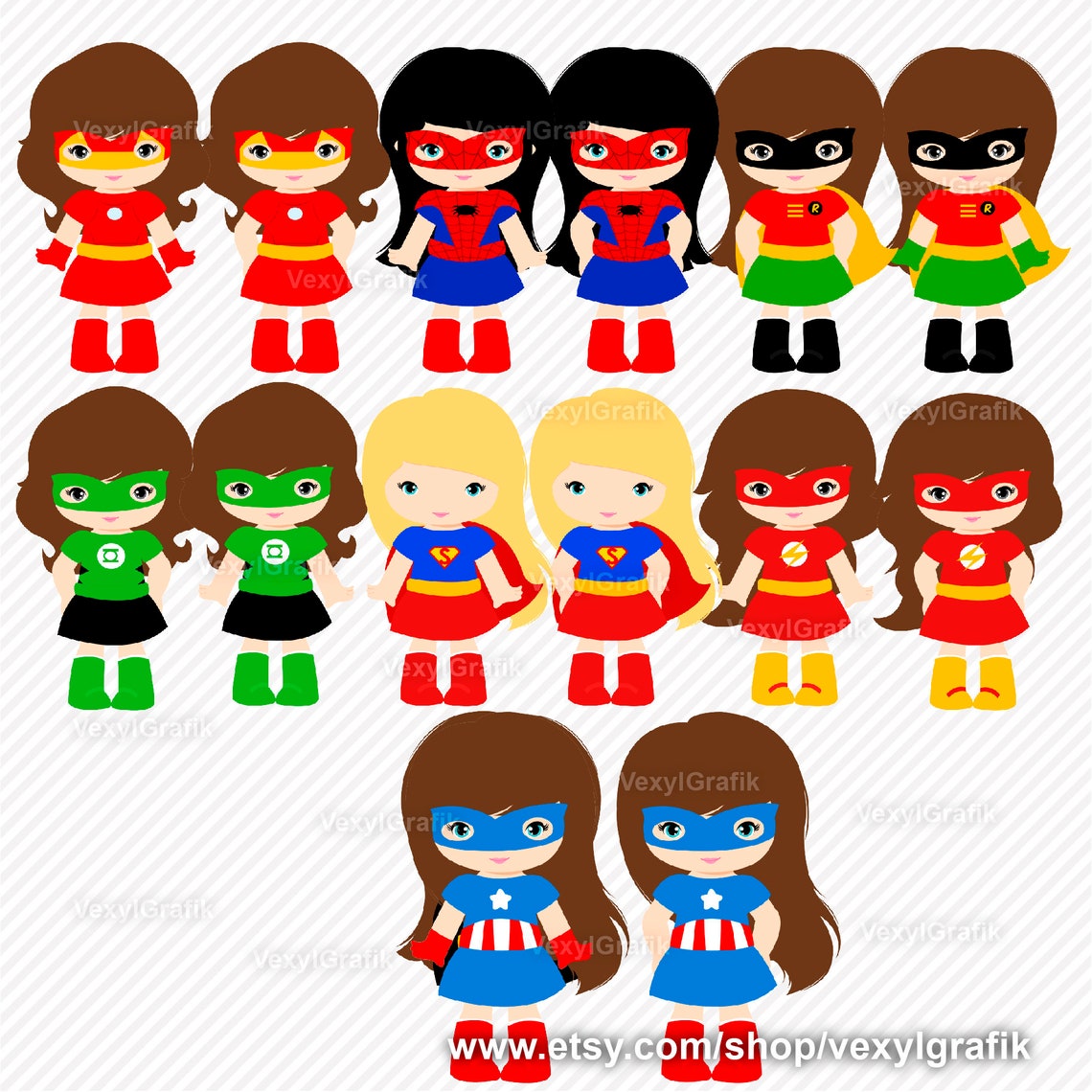 Superhero Girls 3 Clipart, Instant Download PNG Files - 300 Dpi, Baby ...