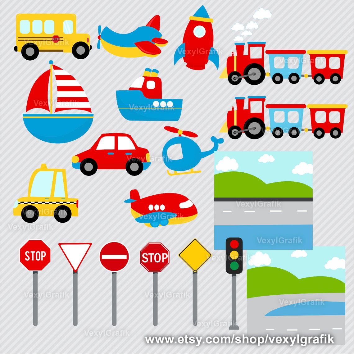 Transportation Clipart, Instant Download PNG Files - 300 Dpi, Baby ...