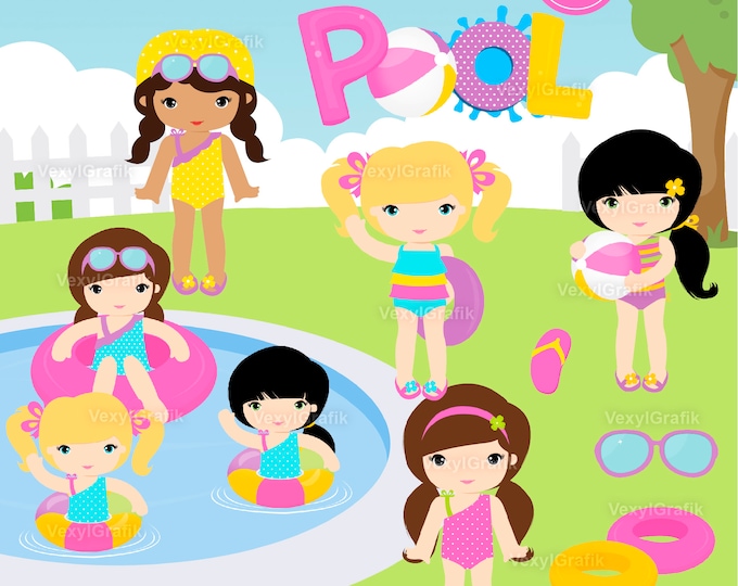 Beach Clipart, Summer Vacation Clipart, Pool Party Clipart, Cocktails ...