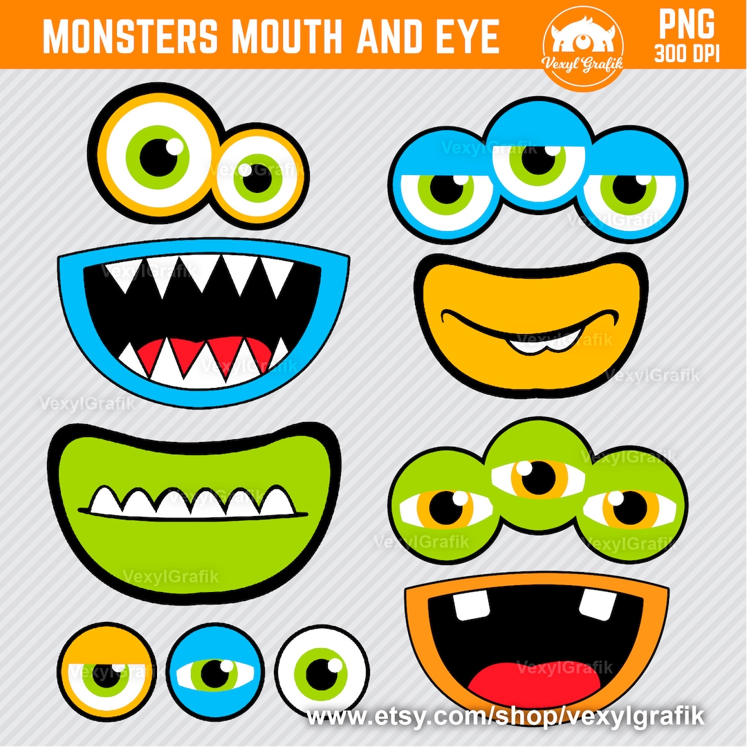 Monster Mouth and Eye Clipart, Instant Download PNG Files - 300 Dpi ...