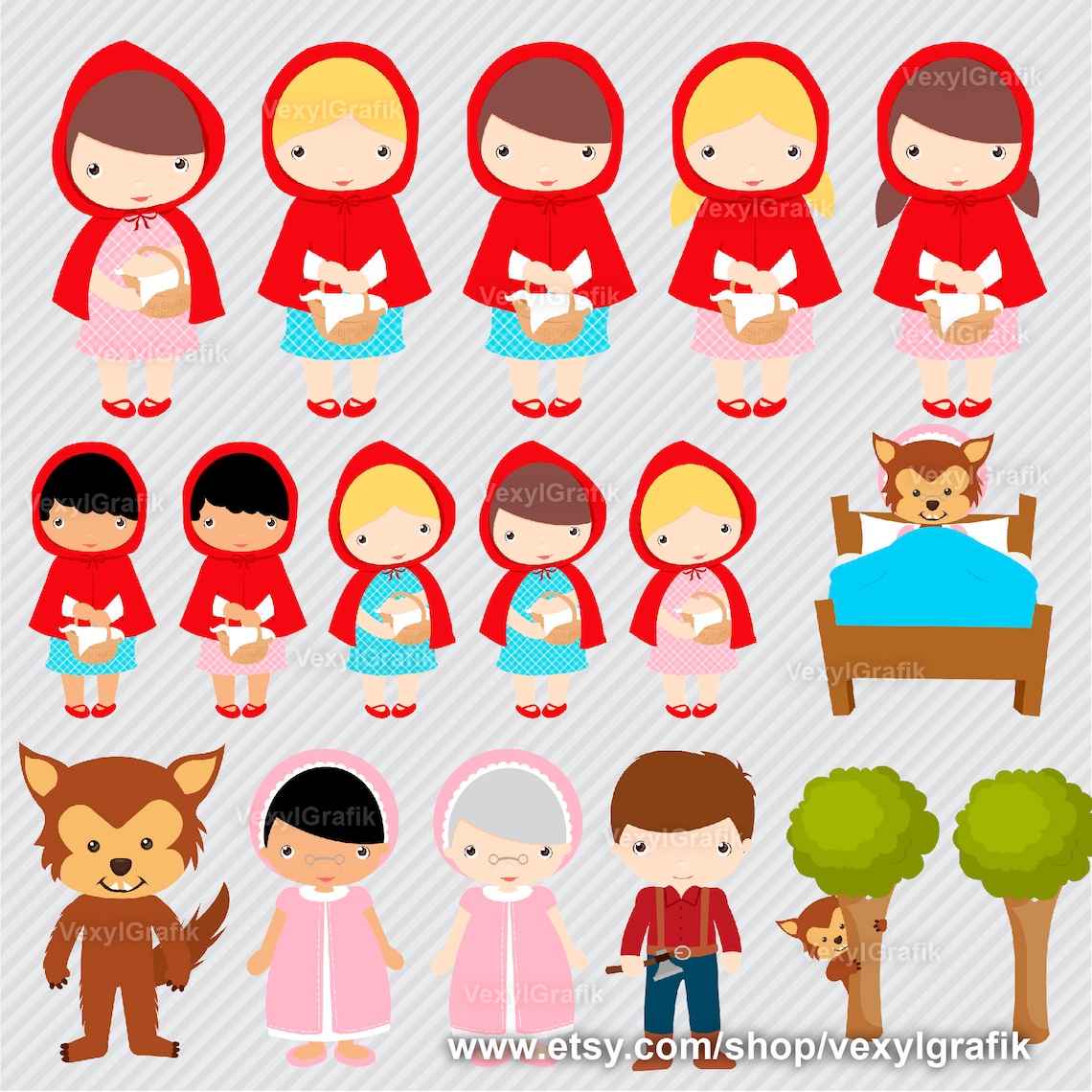 Little Red Riding Hood Clipart, Instant Download PNG Files - 300 Dpi ...
