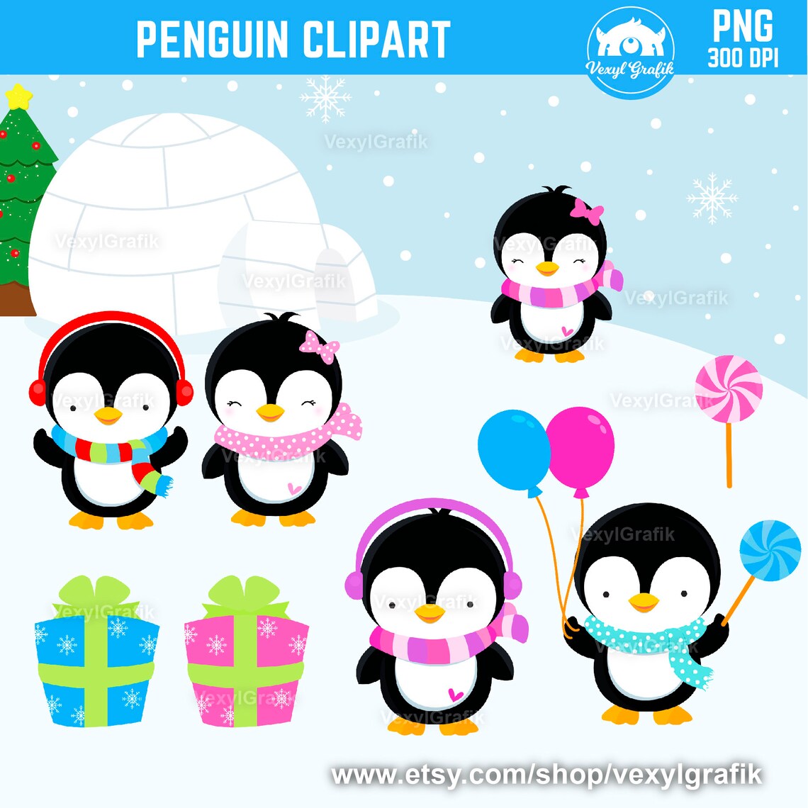 Penguin Clipart, Instant Download PNG Files - 300 Dpi, Baby Shower ...