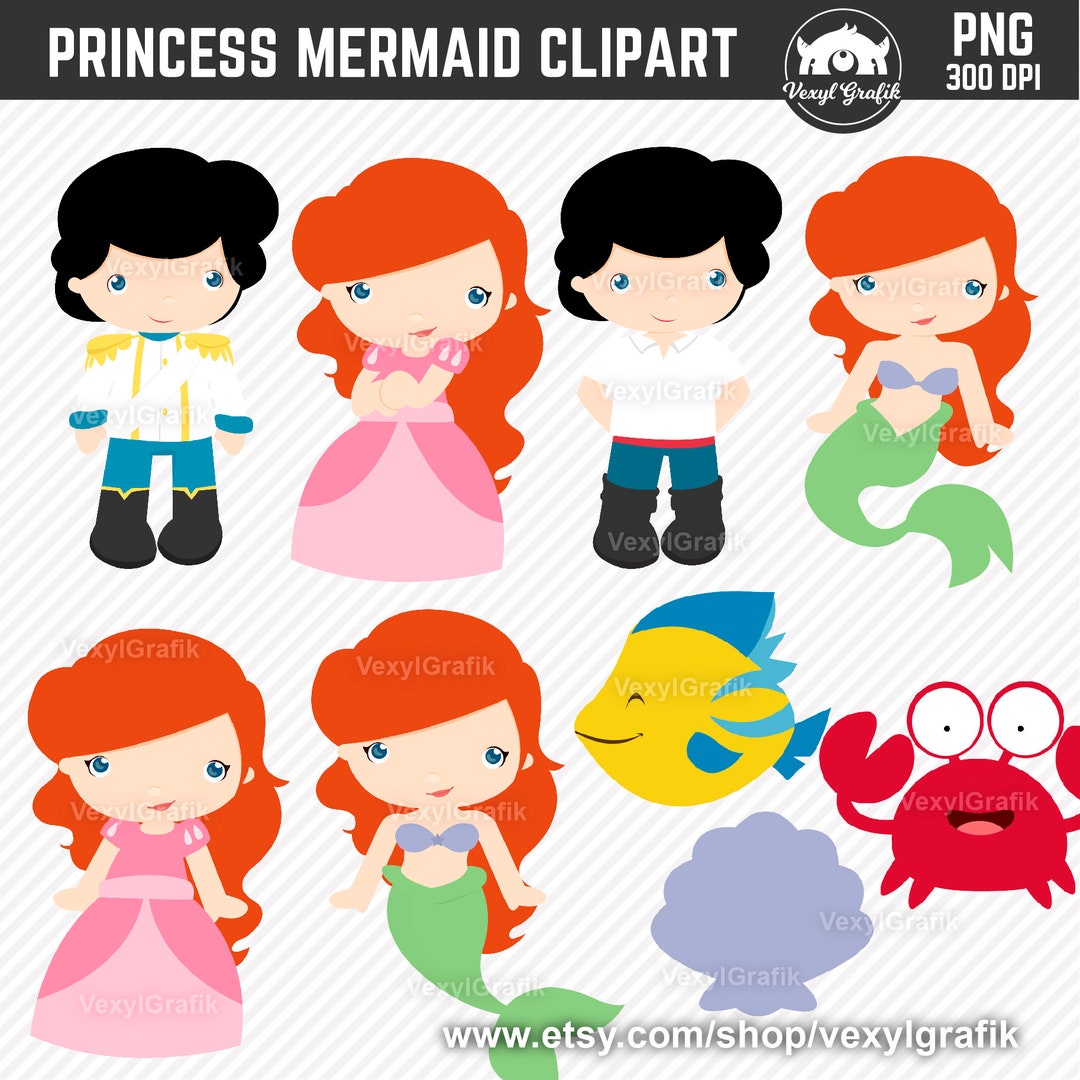 Princess Mermaid Clipart, Instant Download PNG Files - 300 Dpi, Baby ...