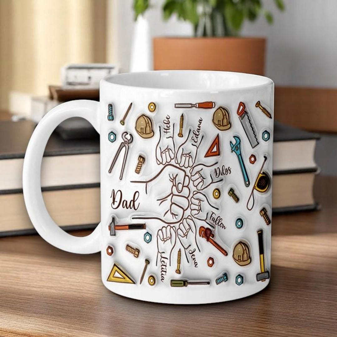 Personalized Dad Fist Bump 3D Inflated Effect Mug, Custom Kids Names ...
