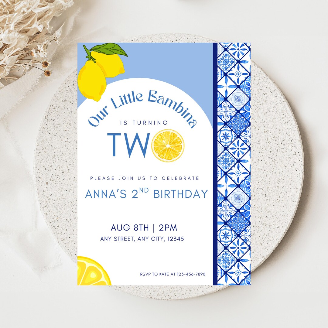 Our Little Bambina is Turning Two Invitation • Italian Lemon Birthday ...