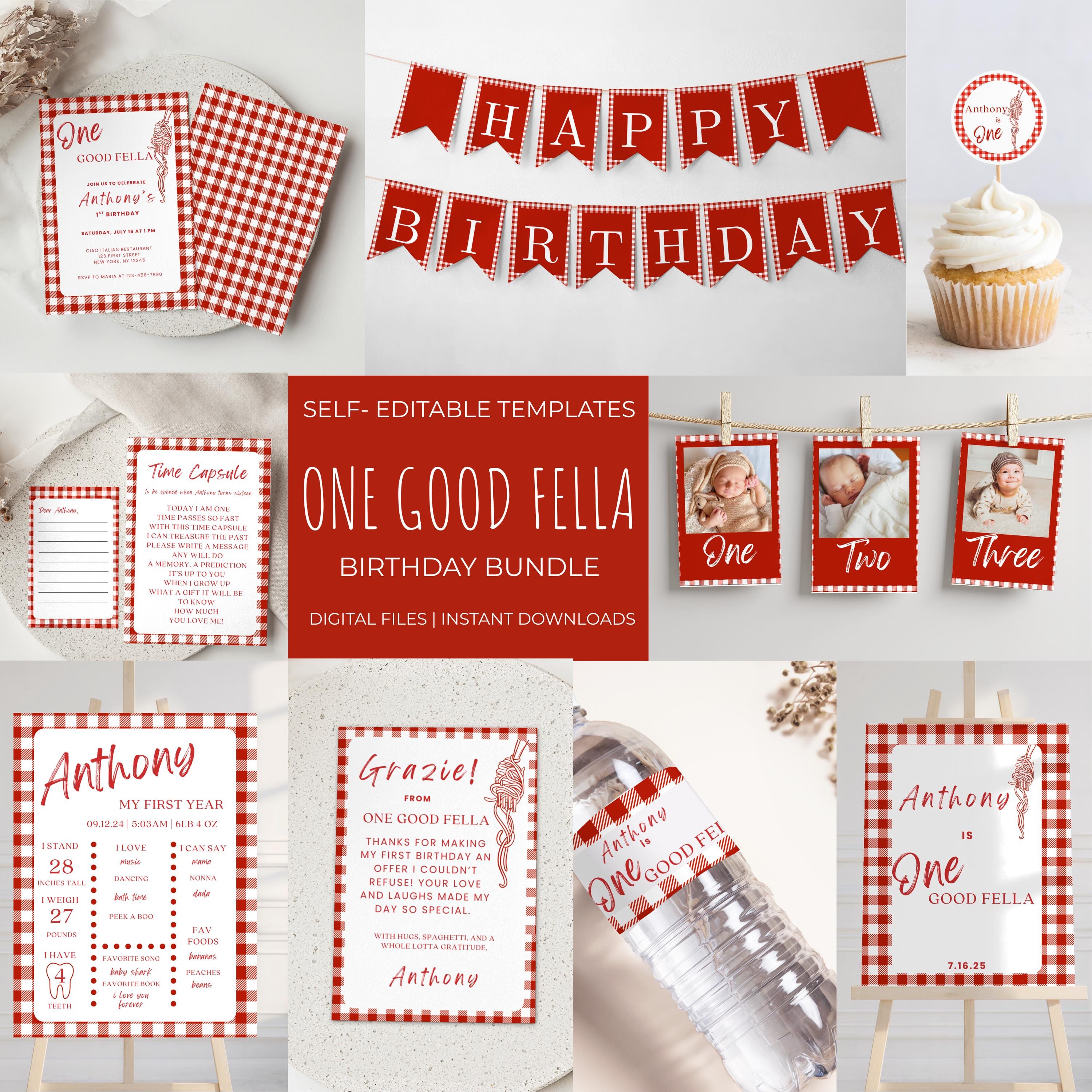 One Good Fella First Birthday Party Bundle | Editable Canva Template ...