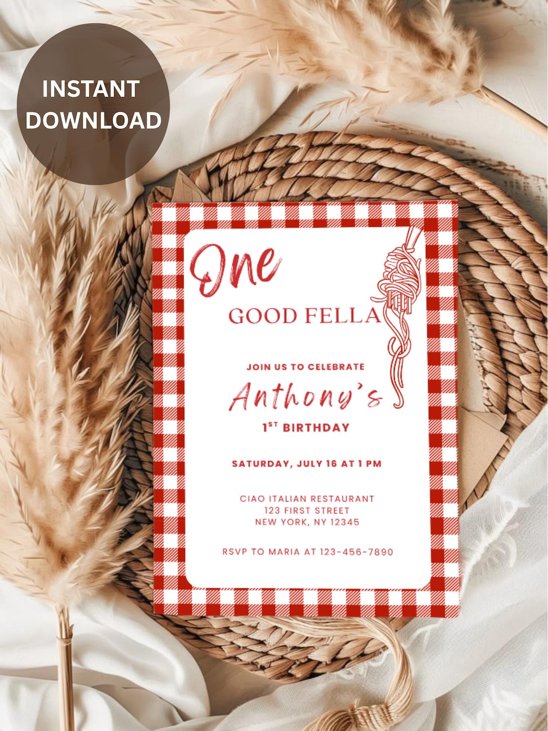 One Good Fella First Birthday Invitation | Italian Theme Canva Template ...