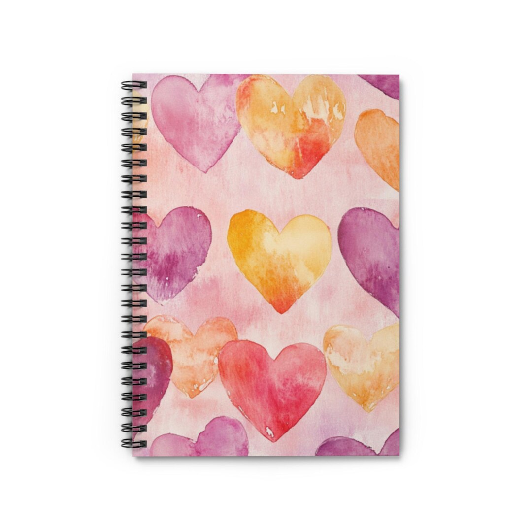 Colorful Heart Spiral Notebook Ruled Line, Heart Design, Perfect for ...
