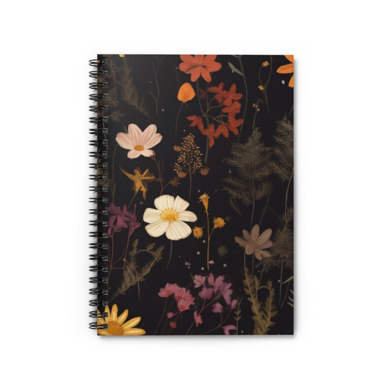 Mystical Black Floral Spiral Notebook - Ruled Lines, Elegant Stationery ...
