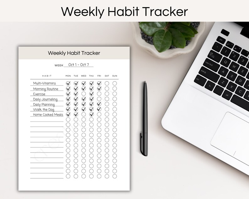 Weekly Habit Tracker Printable PDF Habit Tracker Simple - Etsy