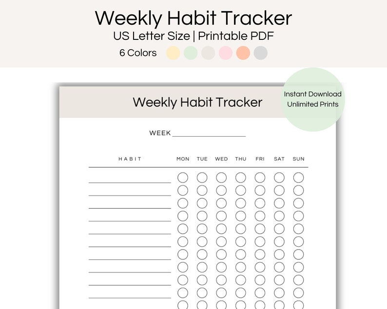 Weekly Habit Tracker Printable PDF Habit Tracker Simple - Etsy